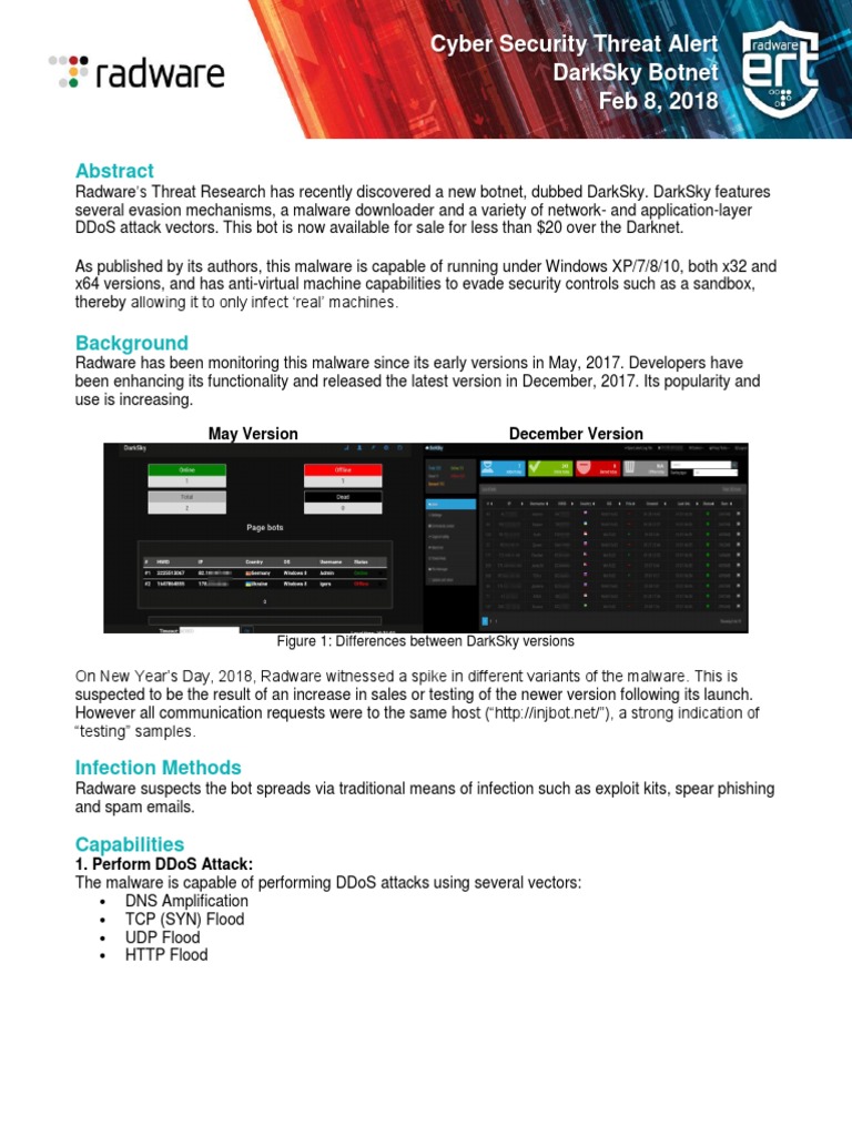 Cyber Security Threat Alert Darksky Botnet Feb 8, 2018: May Version December Version | PDF ...
