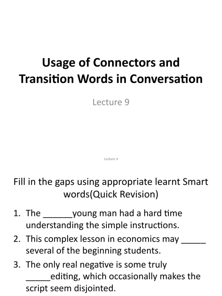 Usage of Connectors and Transition Words in Conversation | PDF ...