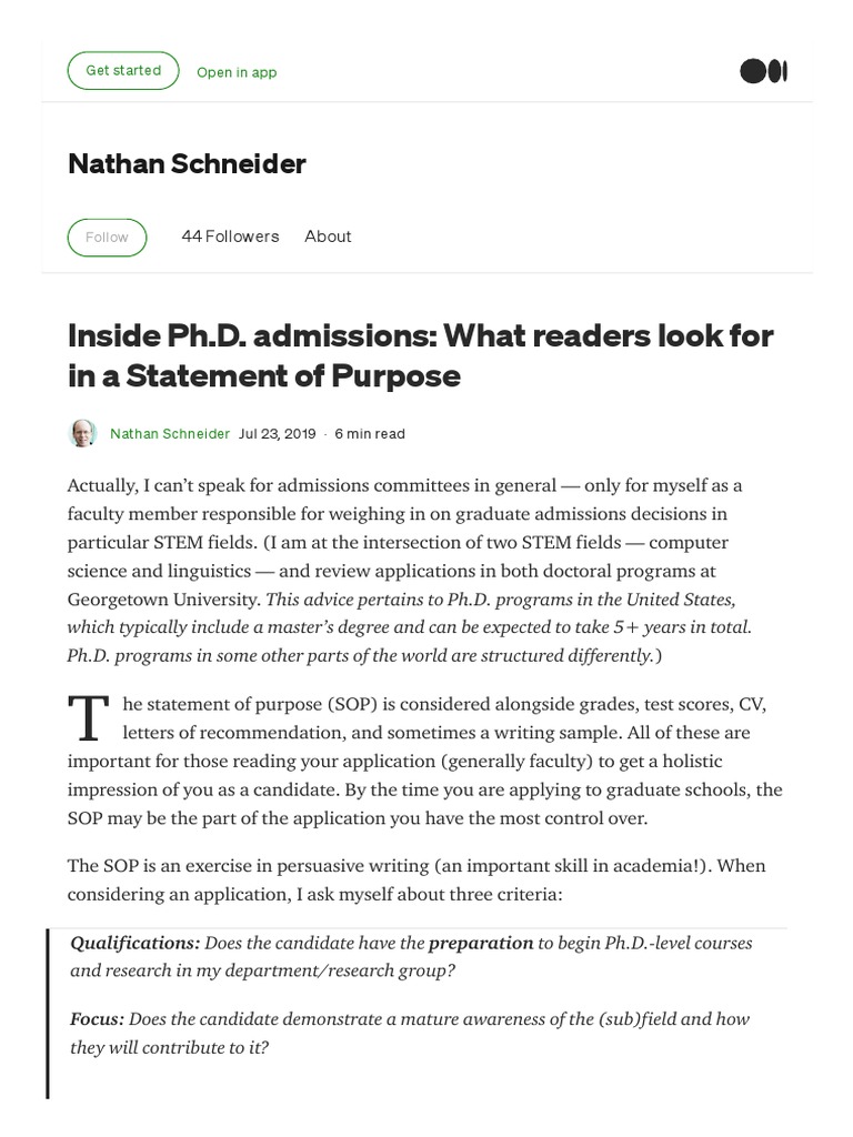 Inside Ph.D. Admissions - What Readers Look For in A Statement of Purpose - by Nathan Schneider ...