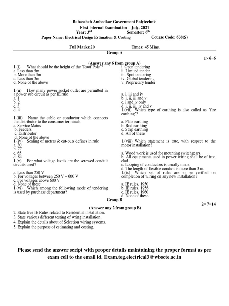 Electrical Design Estimation & Costing CT 1 July 2021 | PDF ...