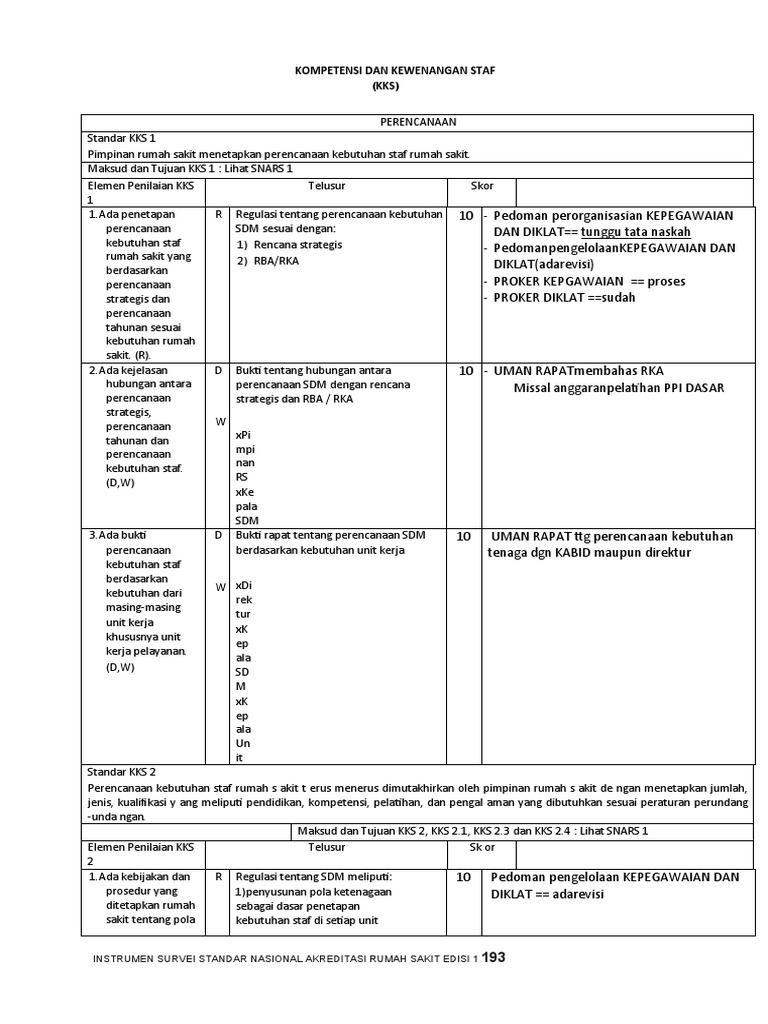 Instrumen Snars Kks | PDF