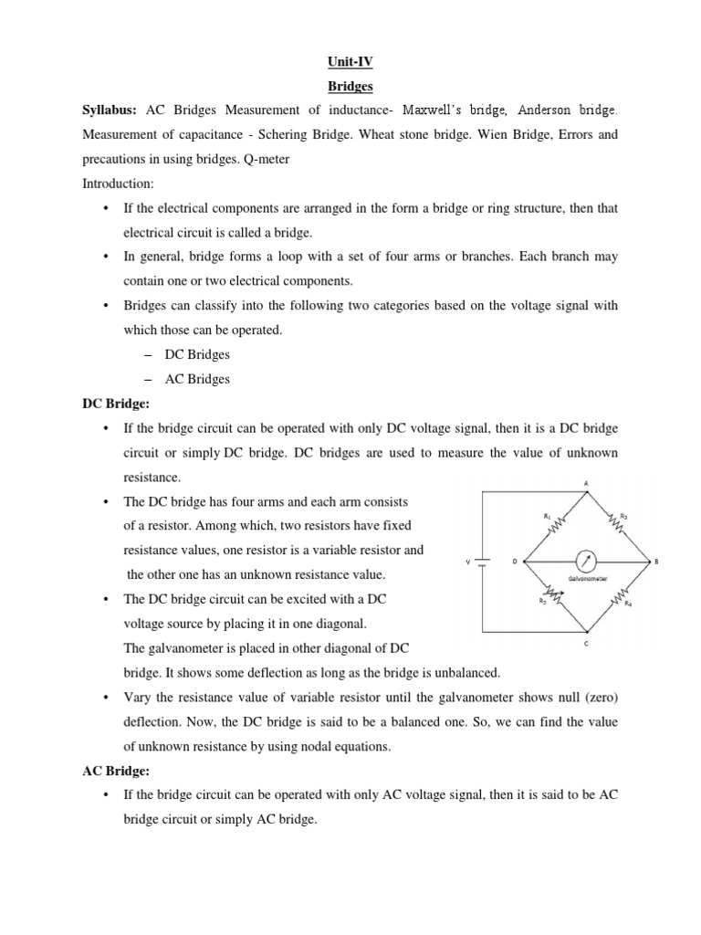 Unit-IV Bridges Syllabus: AC Bridges Measurement of Inductance-Maxwell ...