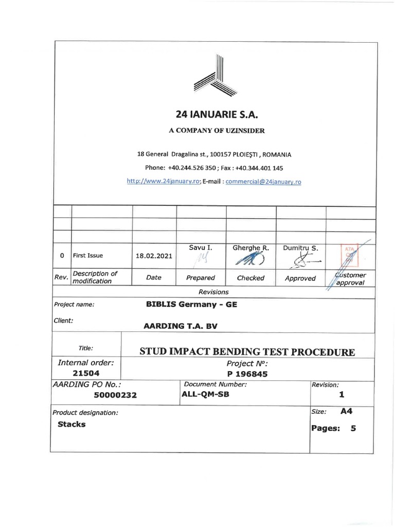 Stud Impact Bending Test Procedure | PDF