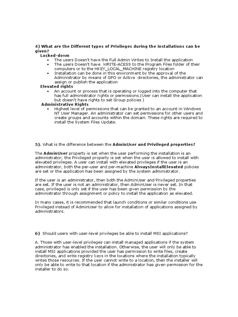 MSI Different Types of Privileges During The Installations | PDF ...