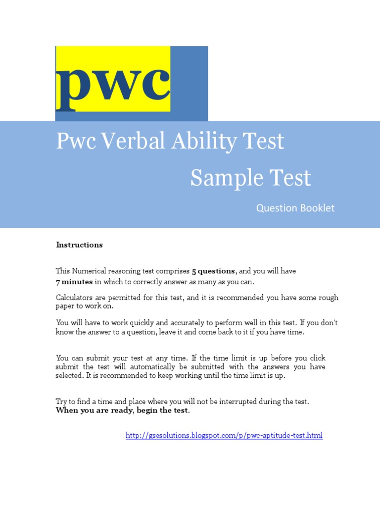 PWC Verbal Ability Test Sample Test: Question Booklet | PDF | Species | Dna