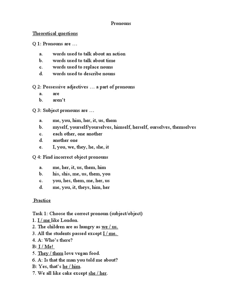 Pronouns Test | PDF | Pronoun | Morphology