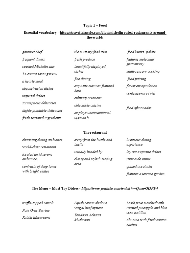 Topic 1 - Food The-World | PDF | Restaurants | Foods