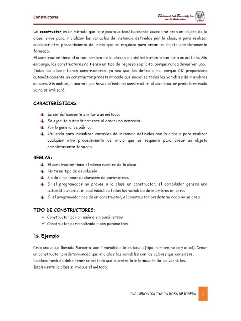 Constructores (Clase) | PDF | Constructor (Programación Orientada a Objetos) | Programación