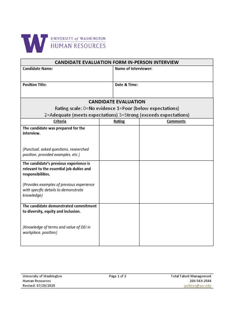 Candidate Evaluation Form Interview Assessment Form Template | Jotform