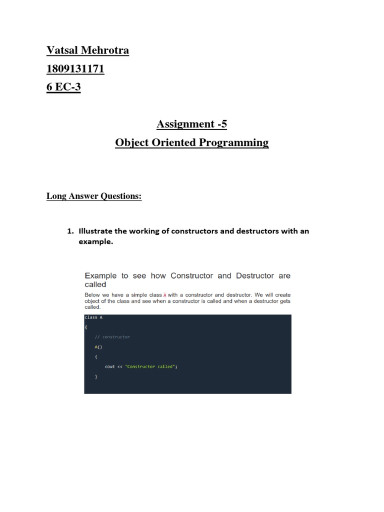 Object Oriented Programming Concepts Explained Constructors Destructors Control Structures