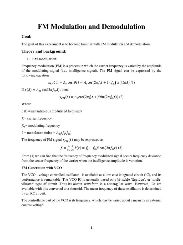 Fm Modulation And Demodulation Goal Pdf Detector Radio Frequency Modulation