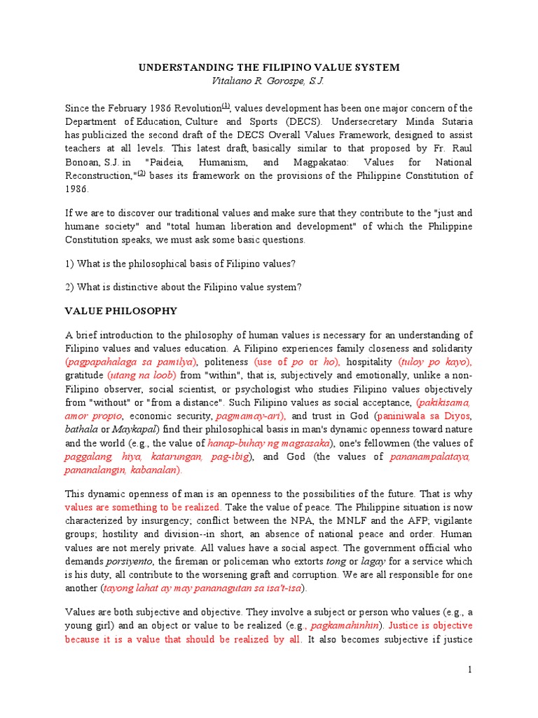 Filipino Value System Analysis | PDF | Value (Ethics) | Philippines