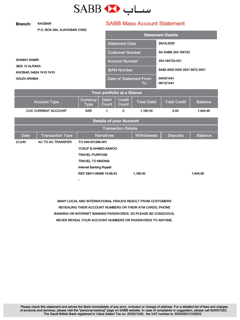 Statements | PDF | Debit Card | Transaction Account
