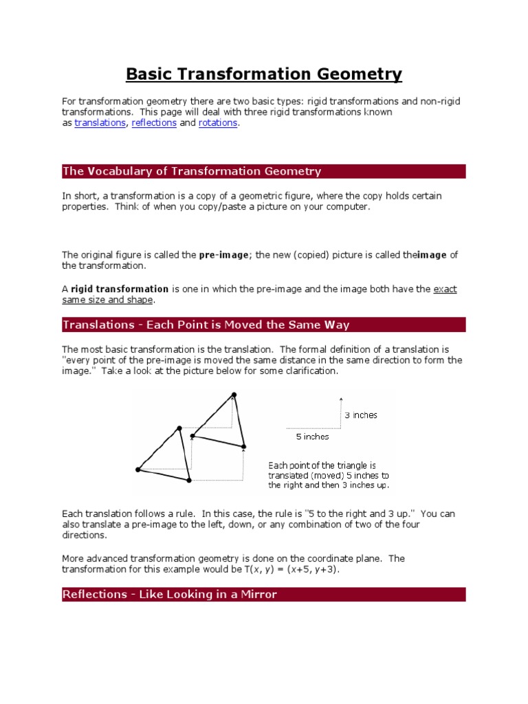 Transformations Blue Folder Pdf Shape Cartesian Coordinate System