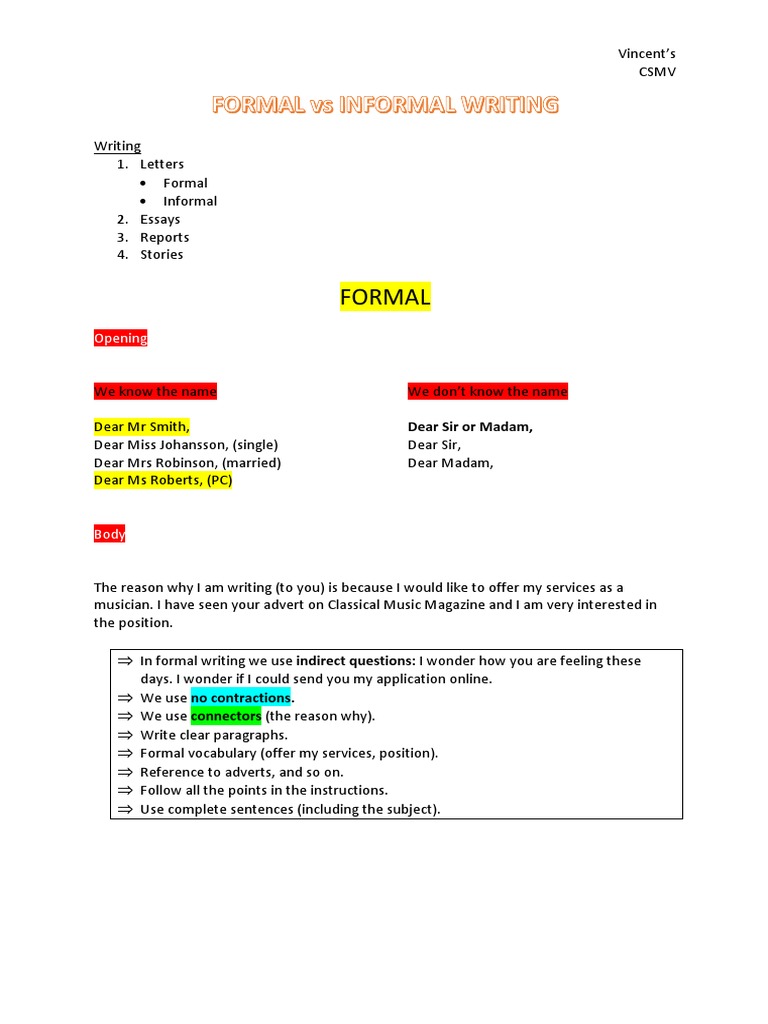 Formal and Informal Letter Writing Guide | PDF | Madam