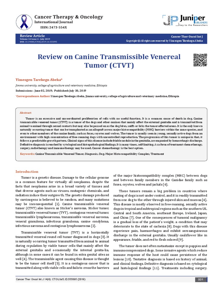 Review On Canine Transmissible Venereal Tumor (CTVT) | PDF | Immune ...