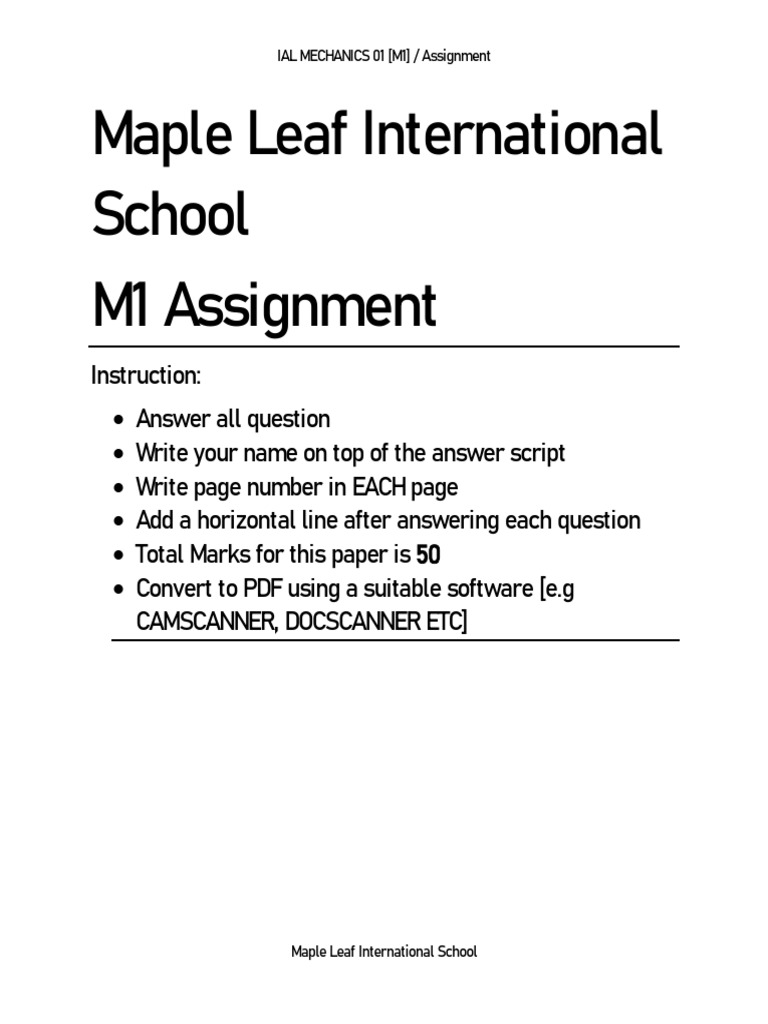 Maple Leaf International School M1 Assignment | PDF