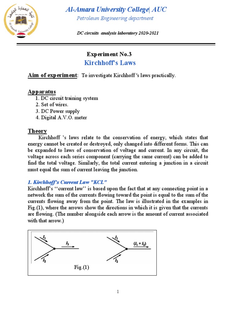 Kirchhoff's Laws: Experiment No.3 Aim of Experiment Apparatus | PDF | Electrical Network | Metrology