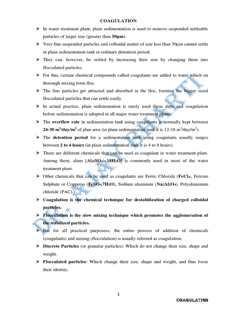 Unit II Coagulation | PDF | Process Engineering | Chemical Engineering