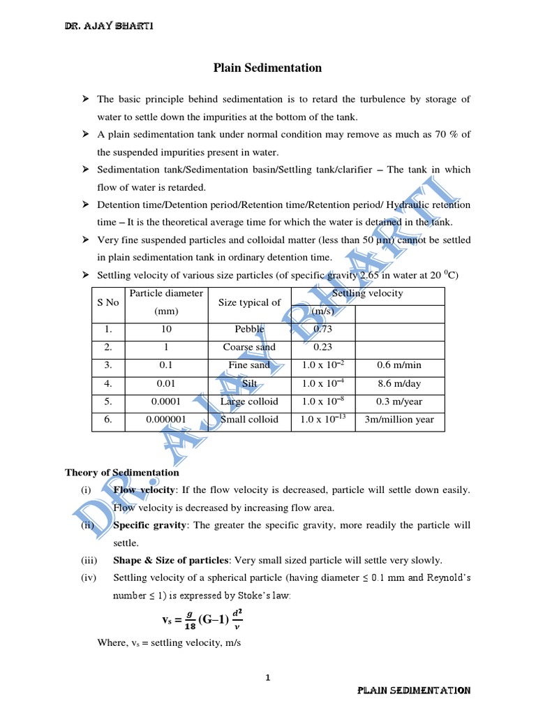 Unit II Plain Sedimentation | Download Free PDF | Fluid Mechanics | Process Engineering