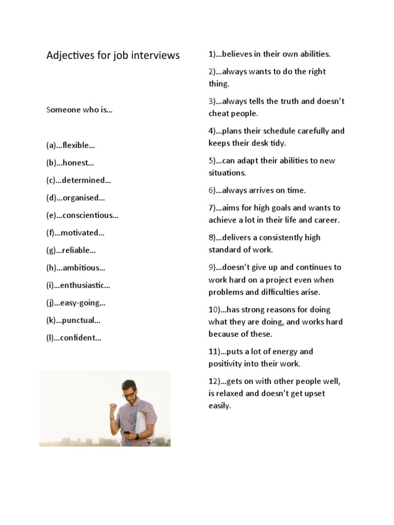 Job Interview Adjectives Guide | PDF