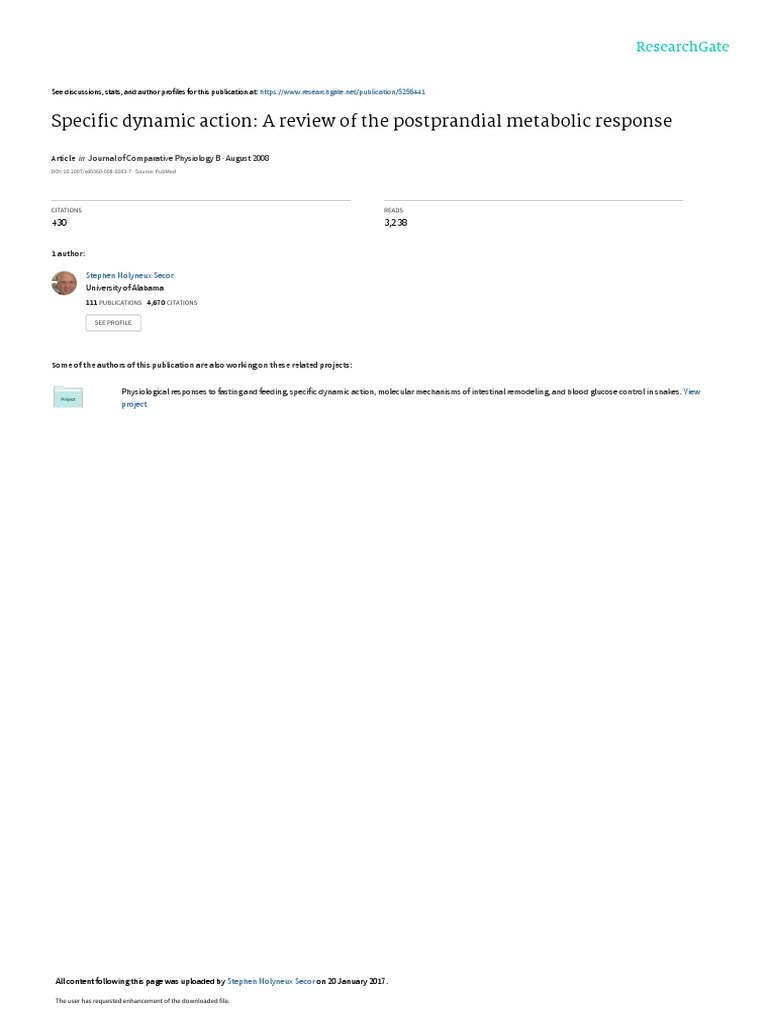 Specific Dynamic Action: A Review of The Postprandial Metabolic ...