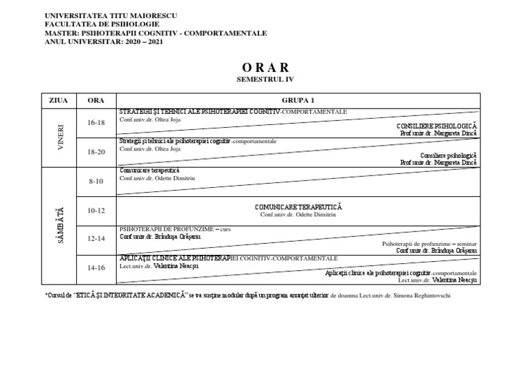 Orar Master PCC - Sem Iv - 2020 2021 | PDF