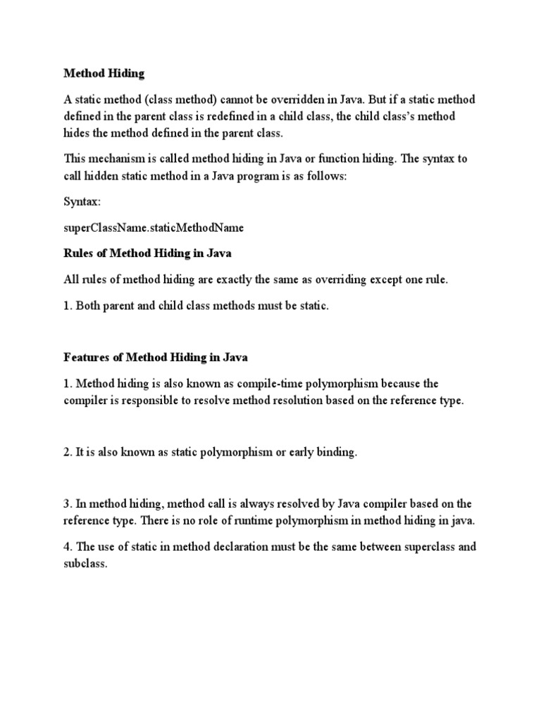 Method Hiding In Java And Overridning Difference Pdf Method Computer Programming