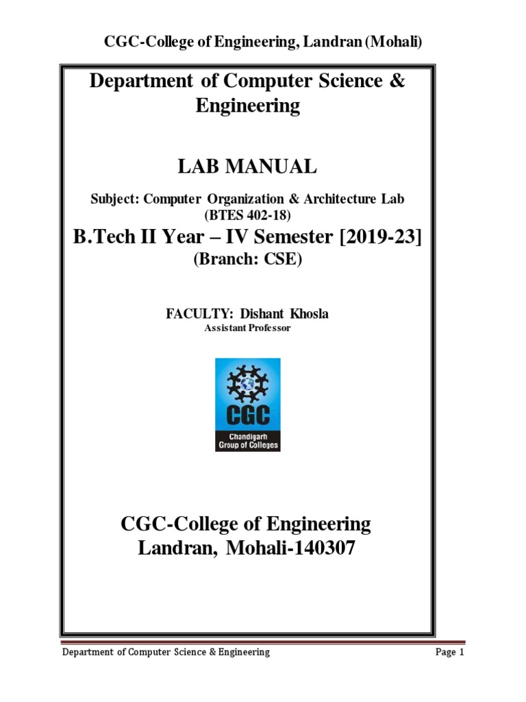 Coa Lab Manual | PDF | Digital Electronics | Computer Engineering Coa Lab Manual | PDF | Digital Electronics | Computer Engineering