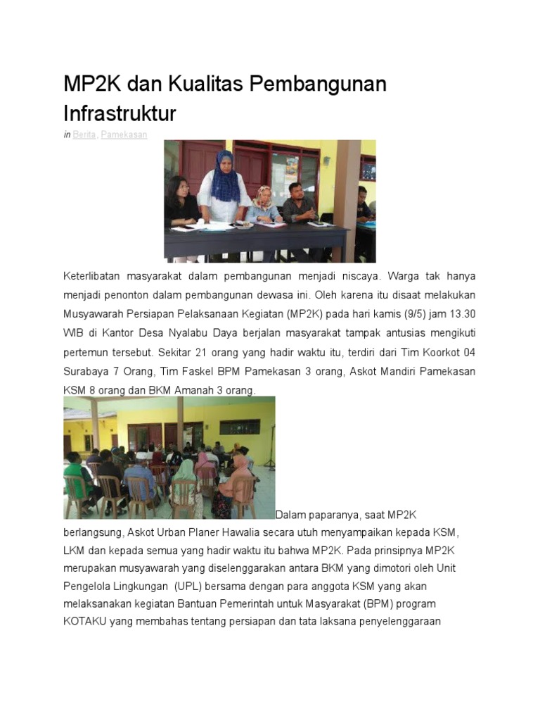 MP2K Dan Kualitas Pembangunan Infrastruktur | PDF