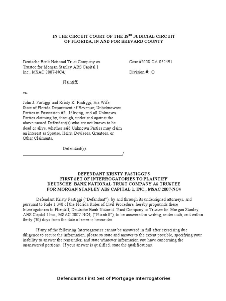Mortgage Interrogatories | PDF | Assignment (Law) | Interrogatories