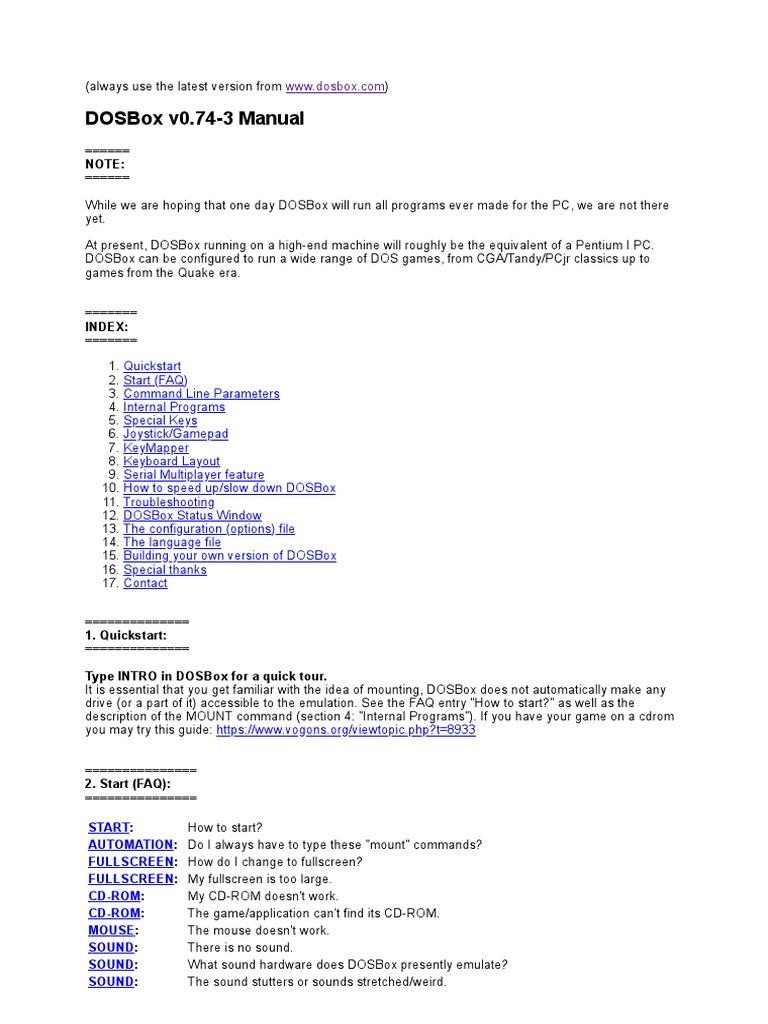 DOSBox v0.74-3 Manual | PDF | Dos | Floppy Disk