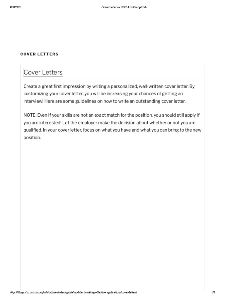Cover Letters - UBC Arts Co-Op Hub | PDF | Résumé | Paragraph