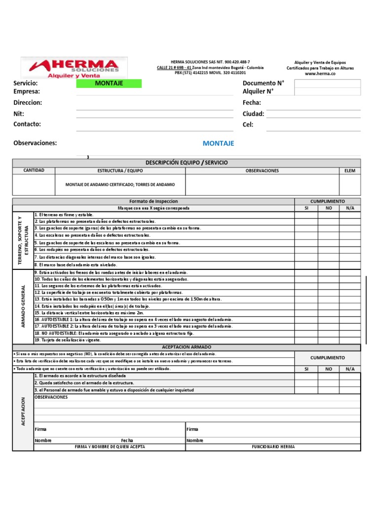 Formato de Inspección | PDF | Andamio