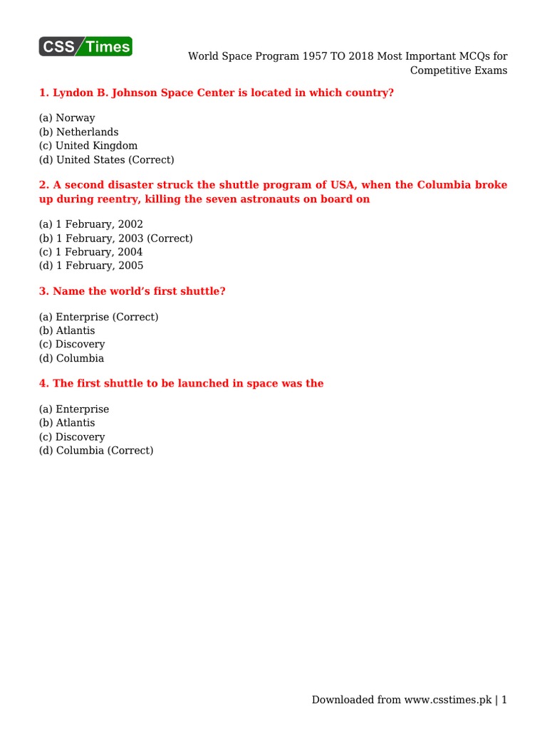 World Space Program 1957 To 2018 Most Important MCQs For Competitive ...