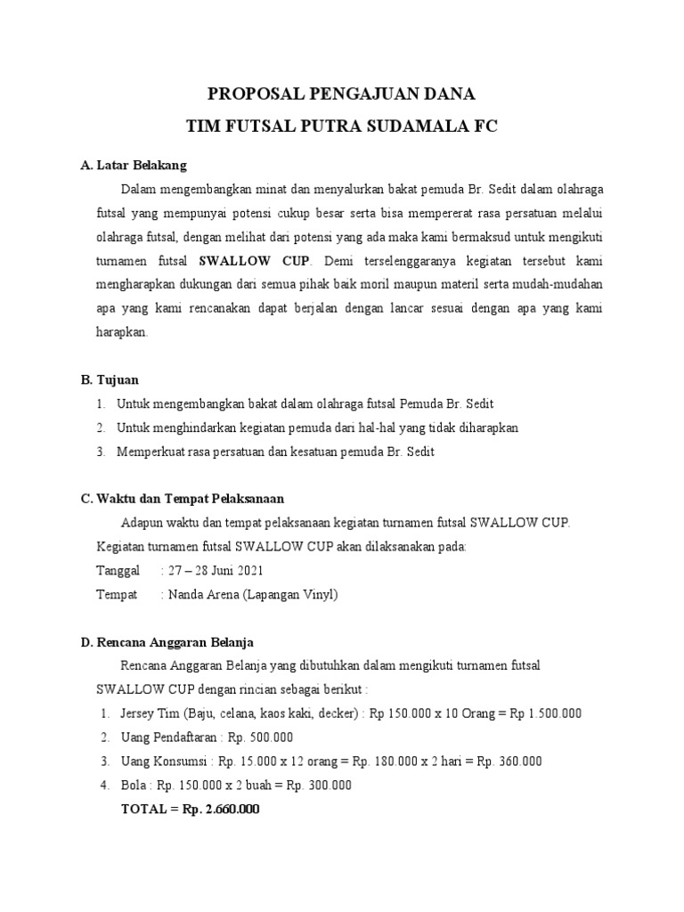 Proposal Pengajuan Dana Futsal | PDF