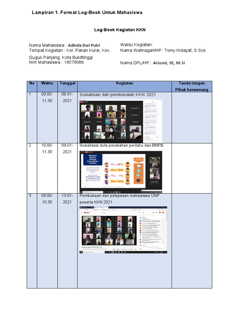 Log-Book KKN KEL PAKAN KURAI BUKITTINGGI ADINDA DWI PUTRI 18078086 | PDF