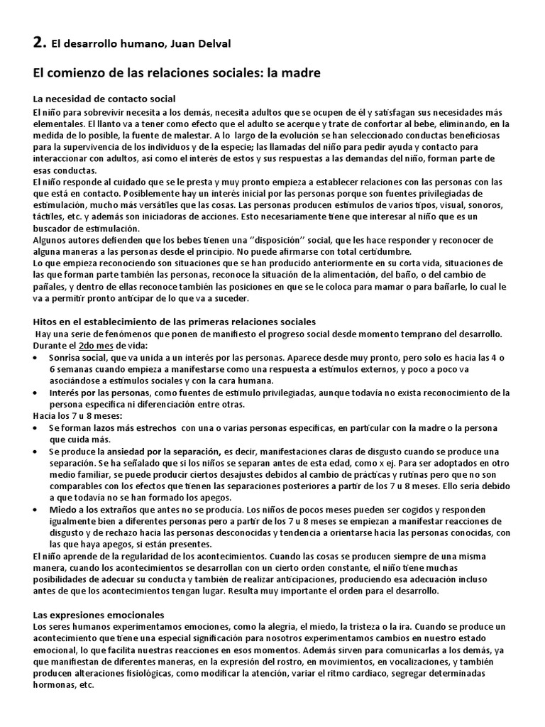 El Desarrollo Humano, Juan Delval | PDF | Teoría de apego | Las emociones