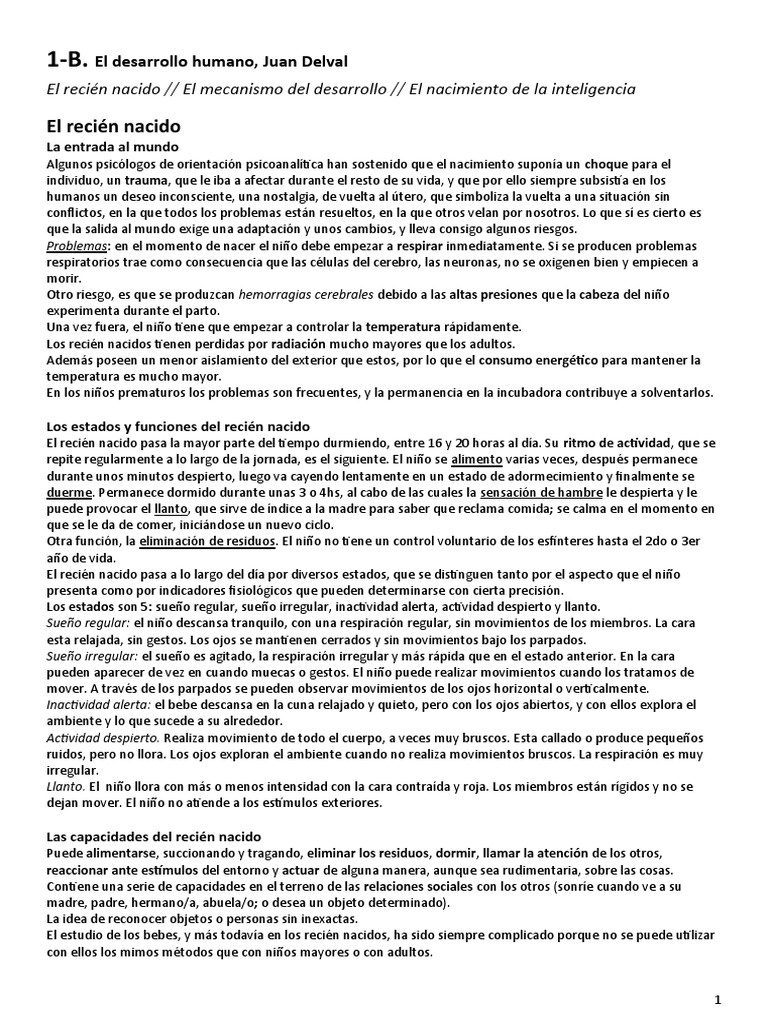 1-B. El Desarrollo Humano, Juan Delval | PDF | Percepción | Infantes
