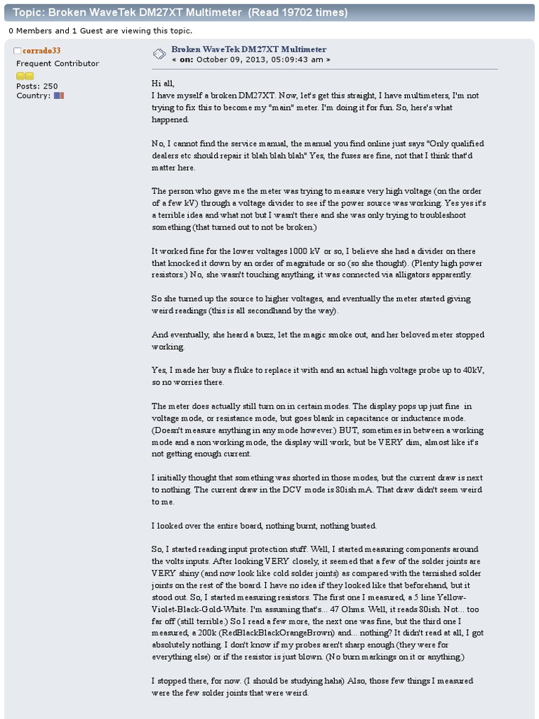 Fixing a Broken WaveTek DM27XT Multimeter | PDF | Resistor | Electronic ...