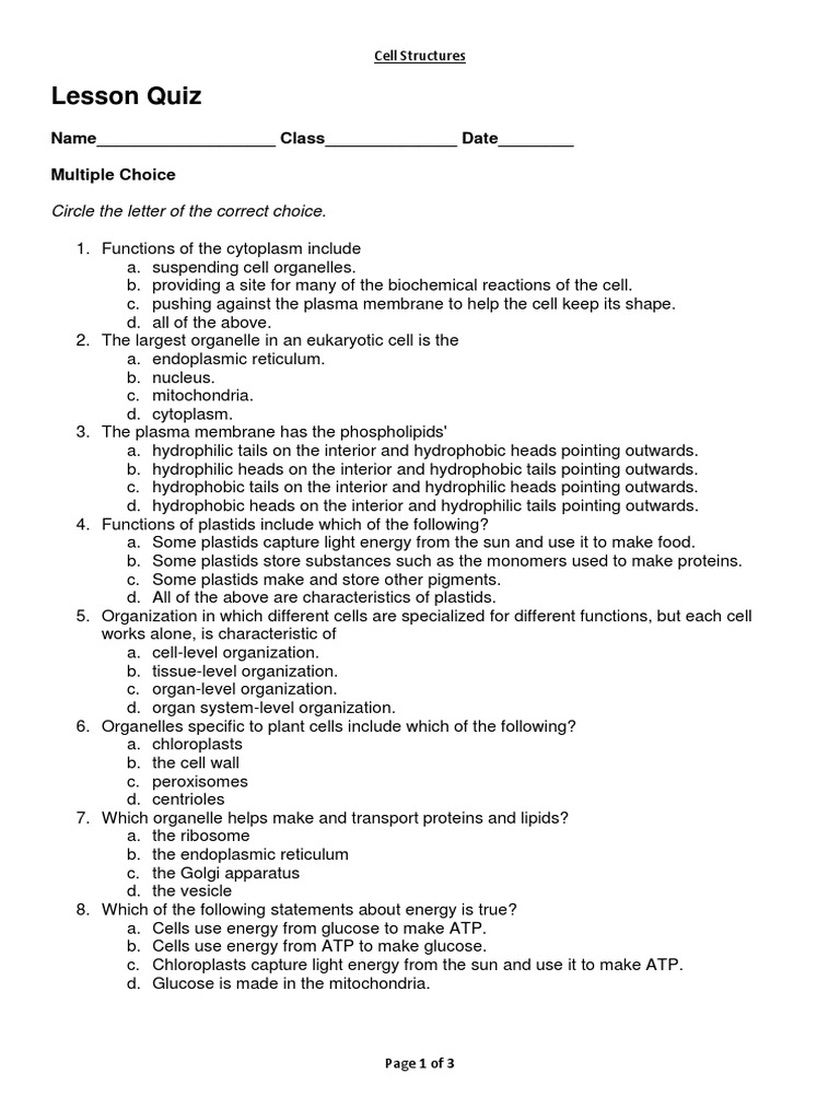 Lesson Quiz: Name - Class - Date - Multiple Choice | Download Free PDF ...
