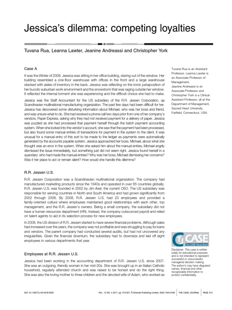 C9 - Jessica, S Dilemma Competing Loyalties | PDF | Accounts Payable ...
