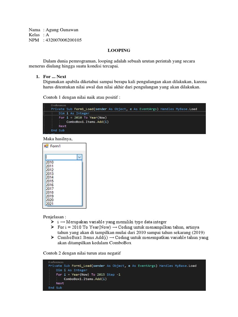 Perulangan (Loop) Di Visual Basic (VB) | PDF