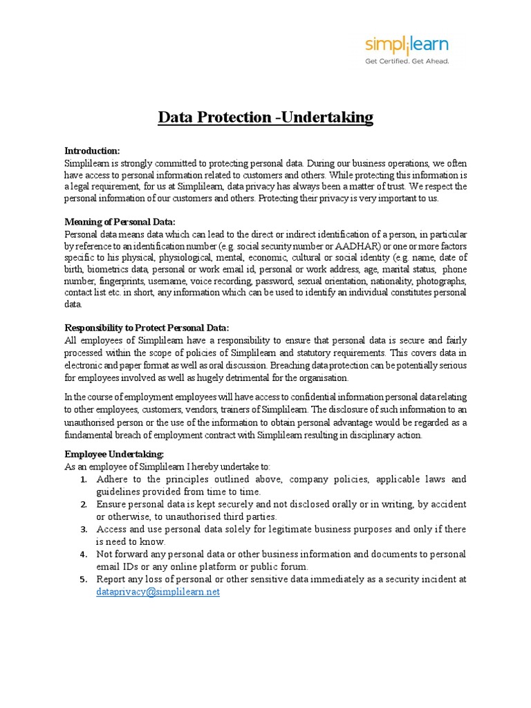 Data protection pledge | PDF | Information Privacy | Identity Document