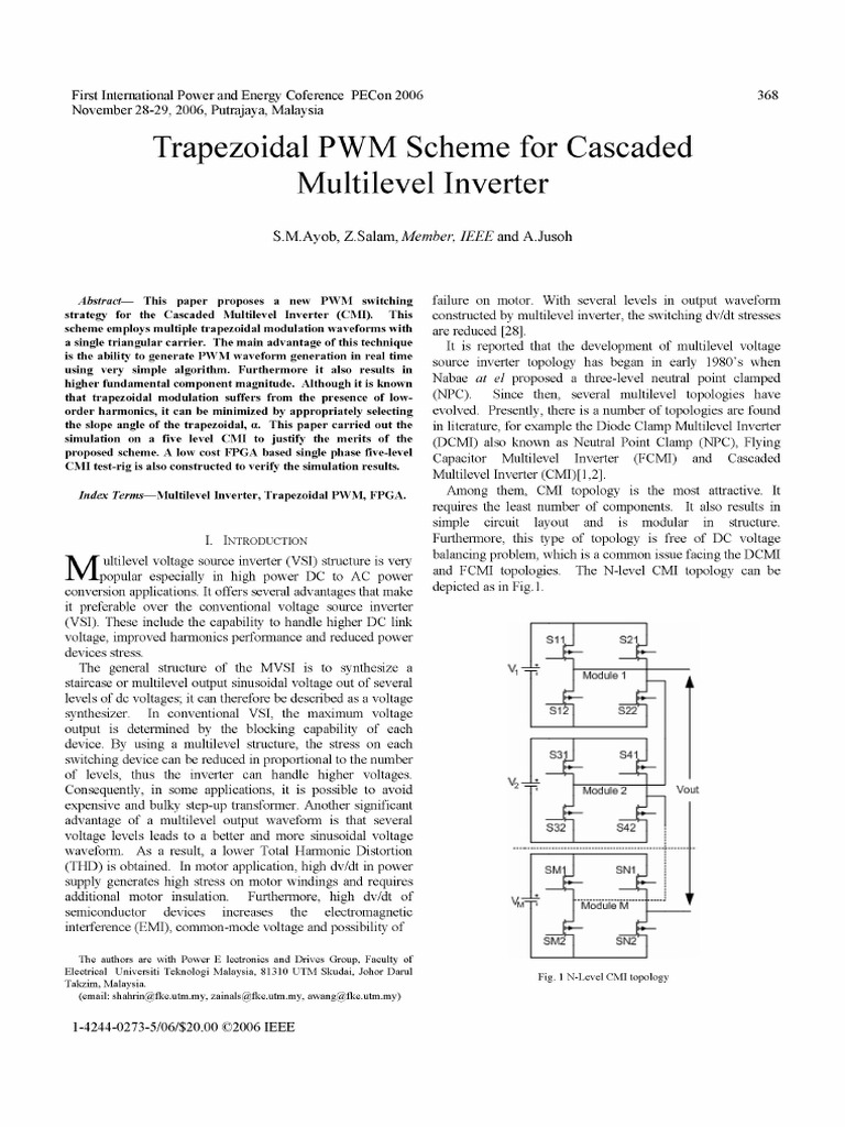 Trapezoidal PWM Scheme For Cascaded Multilevel Inverter | PDF | Power ...