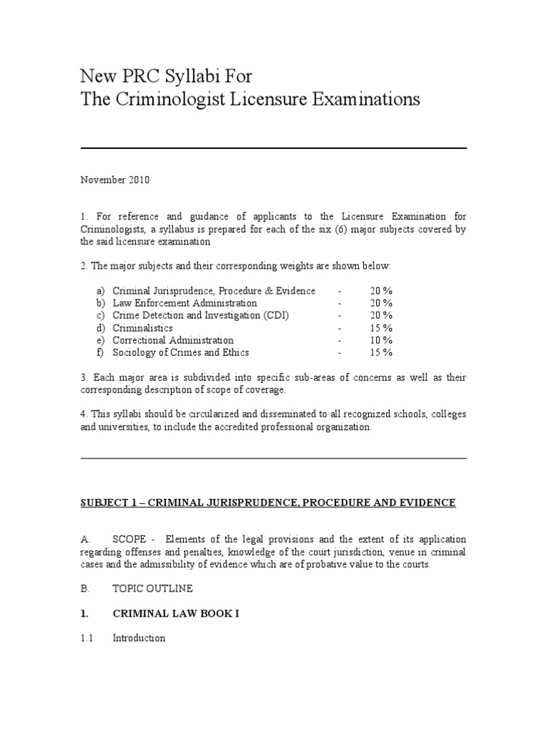 New PRC Syllabi On The Crim Board Exam | PDF | Prison | Information ...