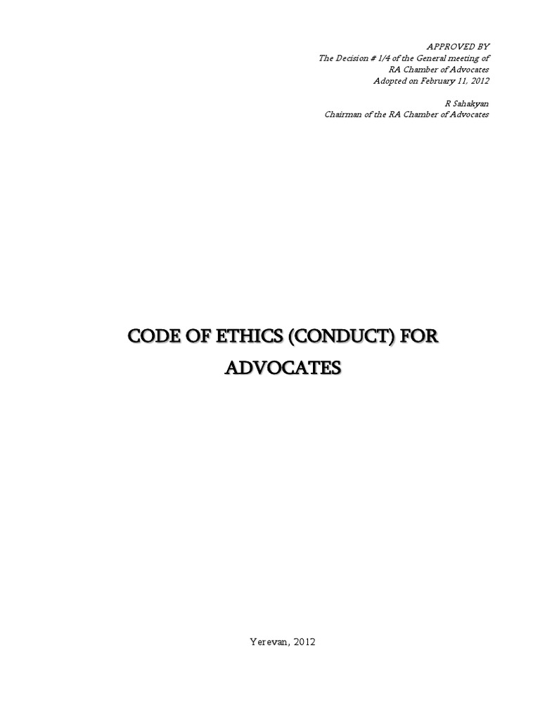 En Armenia Code of Advocates Ethics | PDF | Advocate | Legal Aid