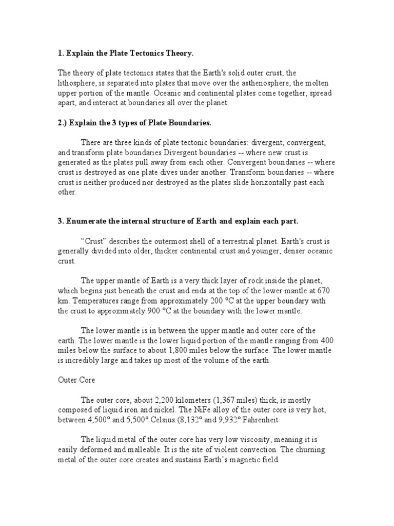 Plate Tectonics and Boundaries and Internal Structure of Earth | PDF ...