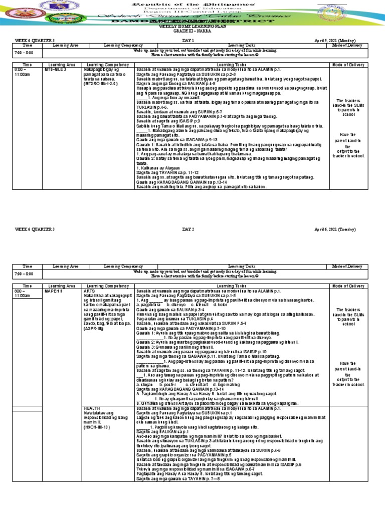 WHLP Week 6 Gr3 Q3 | PDF