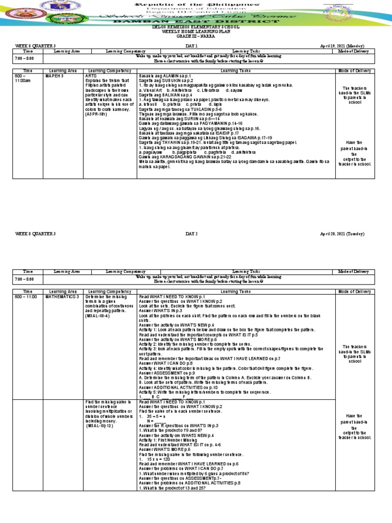 WHLP Week 8 Gr3 Q3 | PDF | Cognitive Science | Linguistics